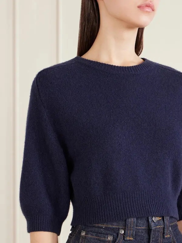 Khaite Lorelai Cropped Wool And Cashmere-blend Sweater - Blue