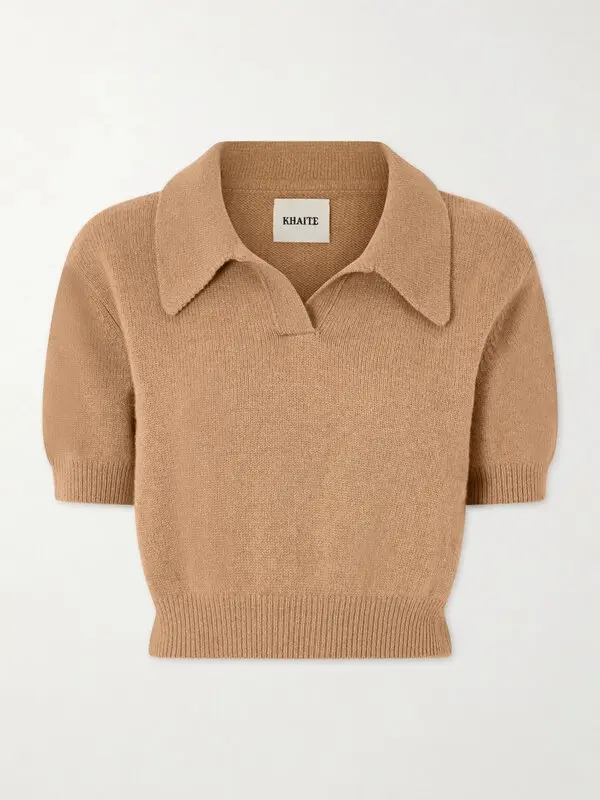 Khaite Leni Cropped Wool And Cashmere-blend Sweater - Brown