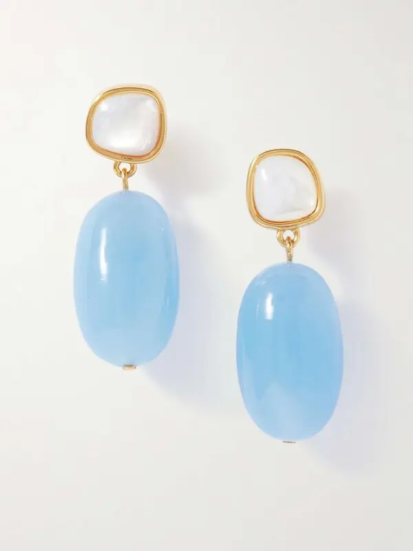 LIZZIE FORTUNATO Big Sur Gold-plated, Glass And Mother-of-pearl Earrings - Light Blue