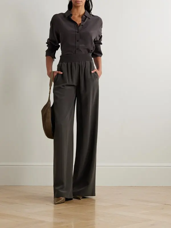 JOSEPH Nour Crepe Wide-leg Pants - Brown