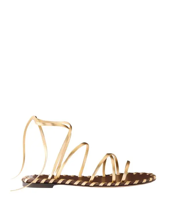 GIANVITO ROSSI Lace-up Metallic Leather Sandals - Gold
