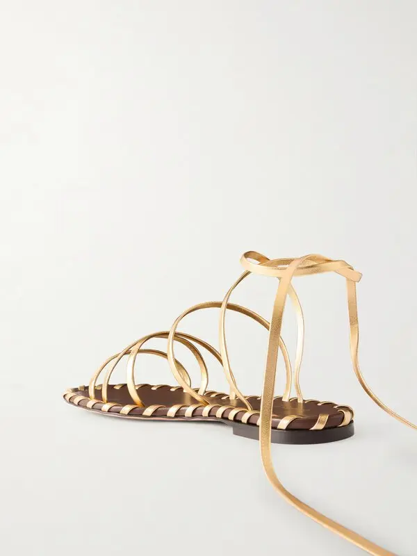 GIANVITO ROSSI Lace-up Metallic Leather Sandals