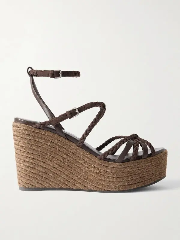 JIMMY CHOO Braided Suede And Leather Espadrille Wedge Sandals - Brown