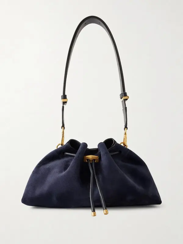 JIMMY CHOO Leather-trimmed Suede Shoulder Bag - Blue
