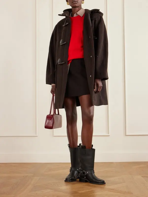 GANNI Hooded Wool-blend Duffle Coat - Brown