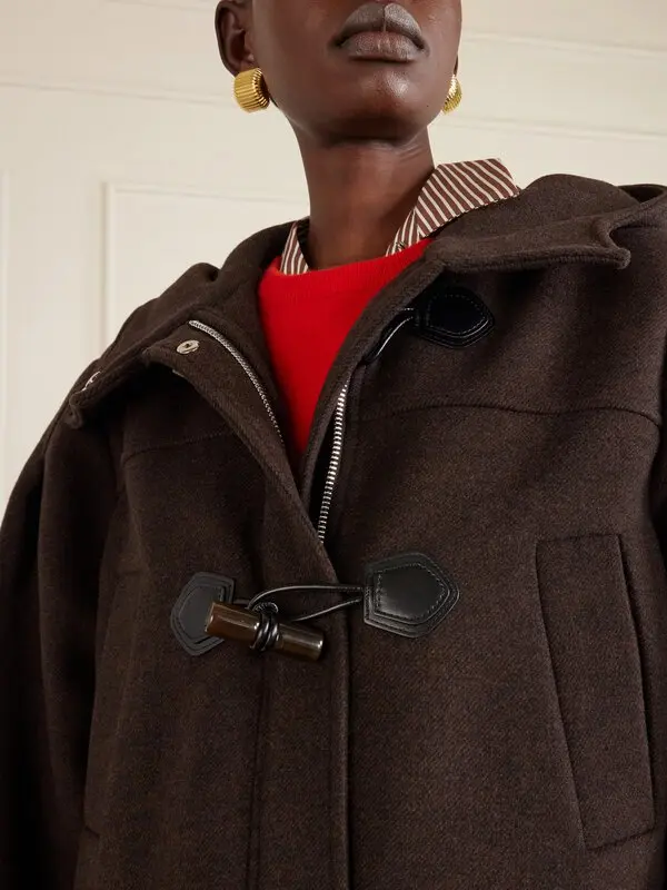 GANNI Hooded Wool-blend Duffle Coat - Brown