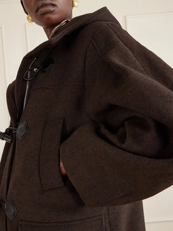 GANNI Hooded Wool-blend Duffle Coat - Brown