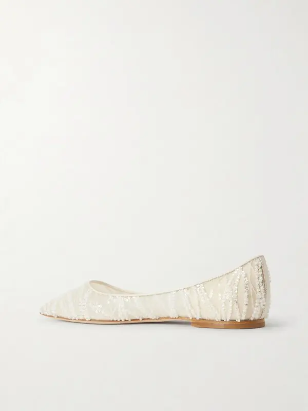 JIMMY CHOO Love Embellished Mesh Ballet Flats - Neutrals
