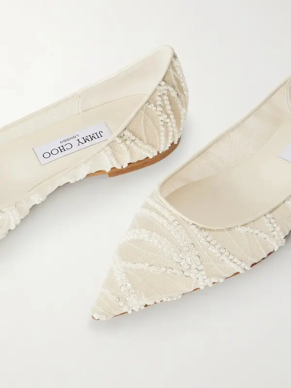 JIMMY CHOO Love Embellished Mesh Ballet Flats - Neutrals