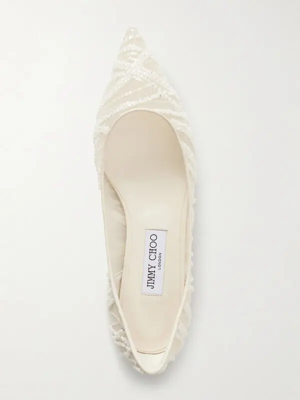 JIMMY CHOO Love Embellished Mesh Ballet Flats - Neutrals