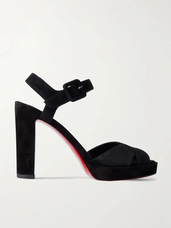 CHRISTIAN LOUBOUTIN Cora 100 Suede Platform Sandals - Black