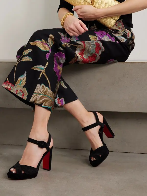 CHRISTIAN LOUBOUTIN Cora 100 Suede Platform Sandals - Black
