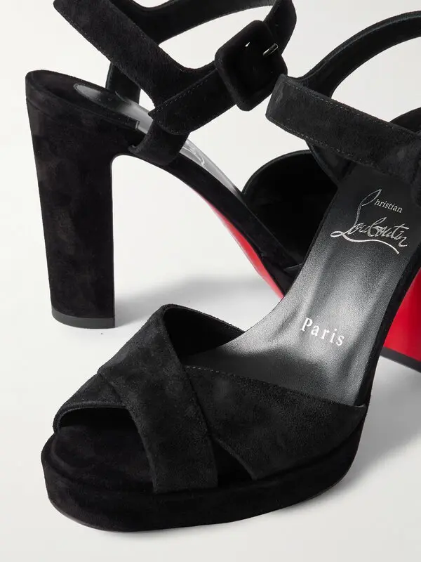 CHRISTIAN LOUBOUTIN Cora 100 Suede Platform Sandals - Black