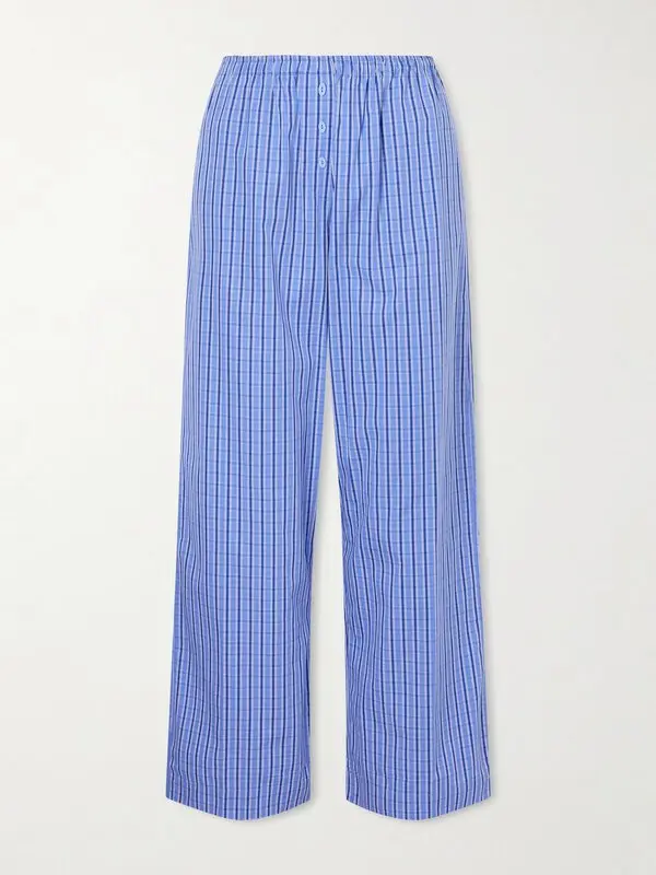 Faithfull The Brand Paloma Checked Cotton-poplin Straight-leg Pants - Blue