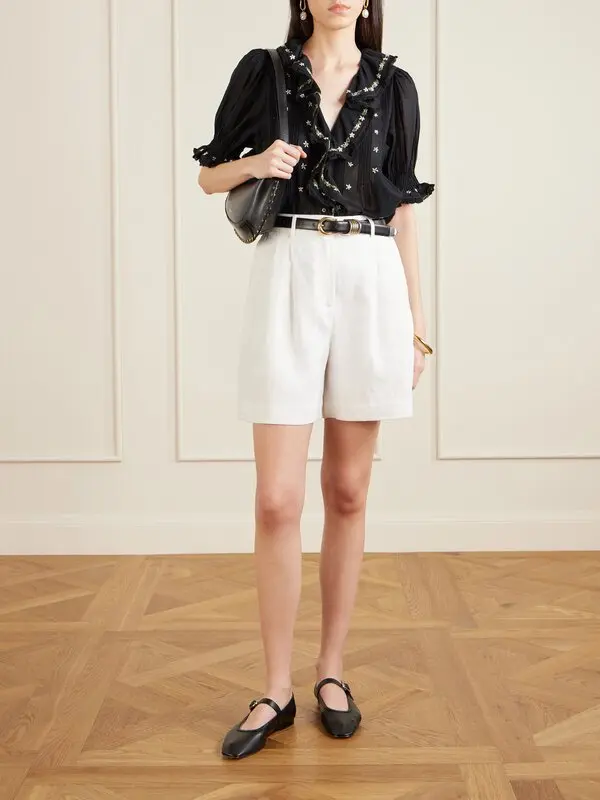 DÔEN Hettie Lace-trimmed Embroidered Organic Cotton-voile Blouse - Black