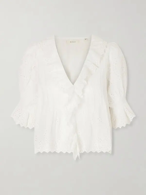 DÔEN Henri Ruffled Cotton Top - White