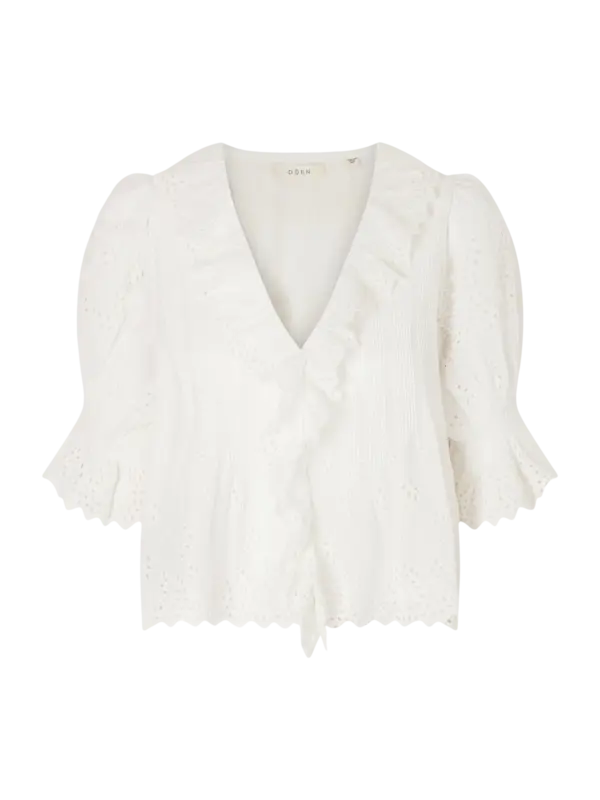 DÔEN Henri Ruffled Broderie Anglaise Cotton Top - White