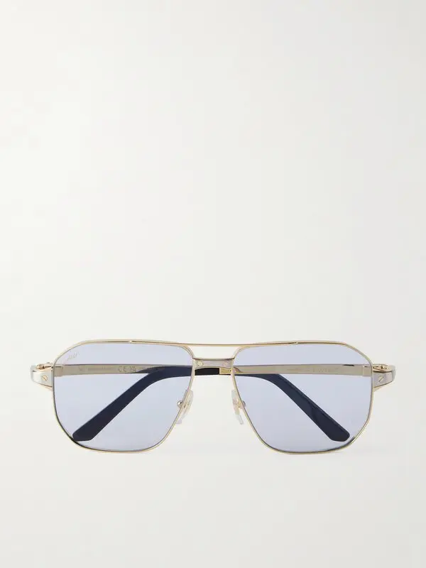 CARTIER Santos De And Silver-tone Aviator-style Sunglasses - Gold