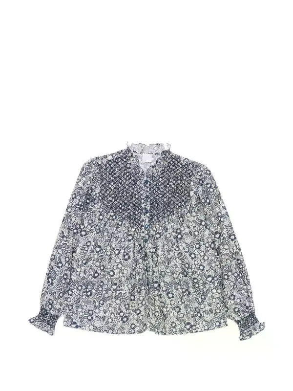 Loretta Caponi Smocked Floral Blouse - Blue
