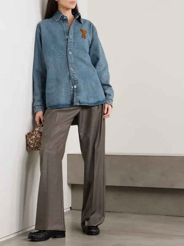 AMI Paris De Caur Appliquéd Denim Shirt - Blue