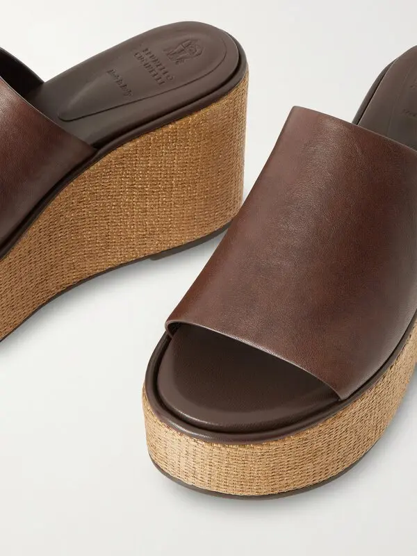 Brunello Cucinelli Leather Platform Sandals - Brown