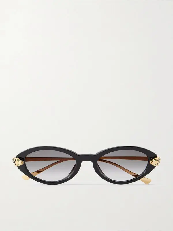 CARTIER Panthère De Oval-frame Acetate And Gold-tone Sunglasses - Black