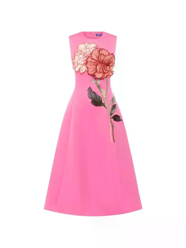 LEO LIN Cleo Flower-appliqué Midi Dress - Pink
