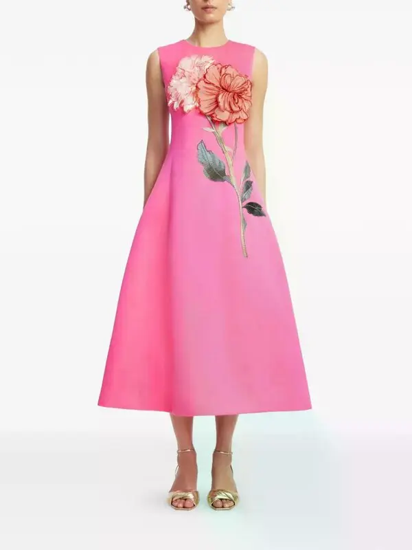 LEO LIN Cleo Flower-appliqué Midi Dress - Pink