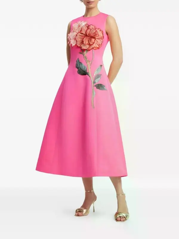 LEO LIN Cleo Flower-appliqué Midi Dress - Pink