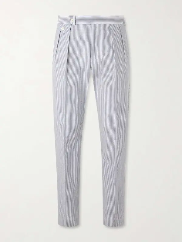 Polo Ralph Lauren Tapered Striped Cotton-seersucker Trousers - Blue