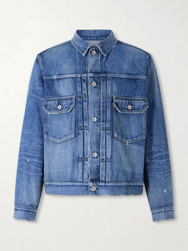 Sacai Distressed Denim Jacket - Blue