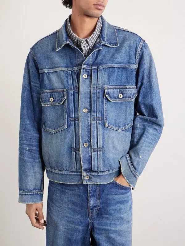 Sacai Distressed Denim Jacket - Blue