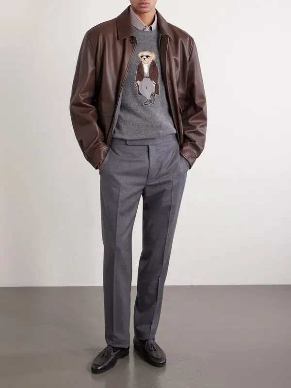 Ralph Lauren Purple Label Gregory Straight-leg Wool-flannel Trousers - Gray