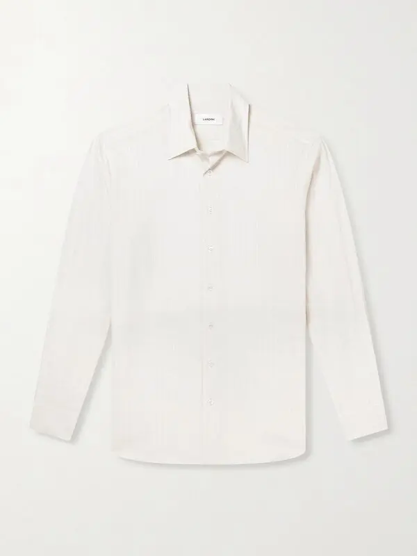 LARDINI Striped Cotton-poplin Shirt - Neutrals