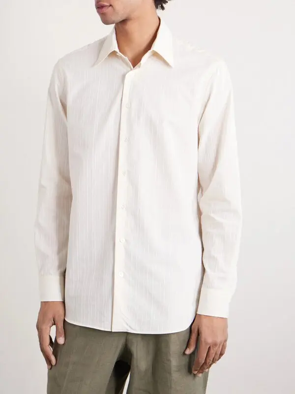 LARDINI Striped Cotton-poplin Shirt - Neutrals