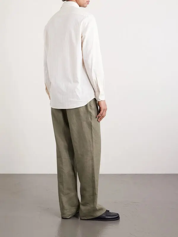 LARDINI Striped Cotton-poplin Shirt - Neutrals