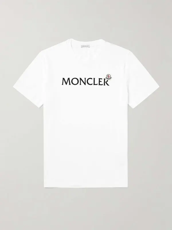 Moncler Logo-flocked Appliquéd Cotton-jersey T-shirt - White