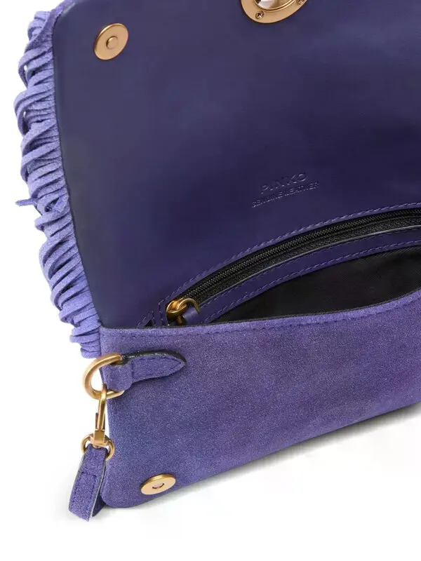 Pinko Love Bag Click Soft Horizontal Mini Suede Clutch With Fringing