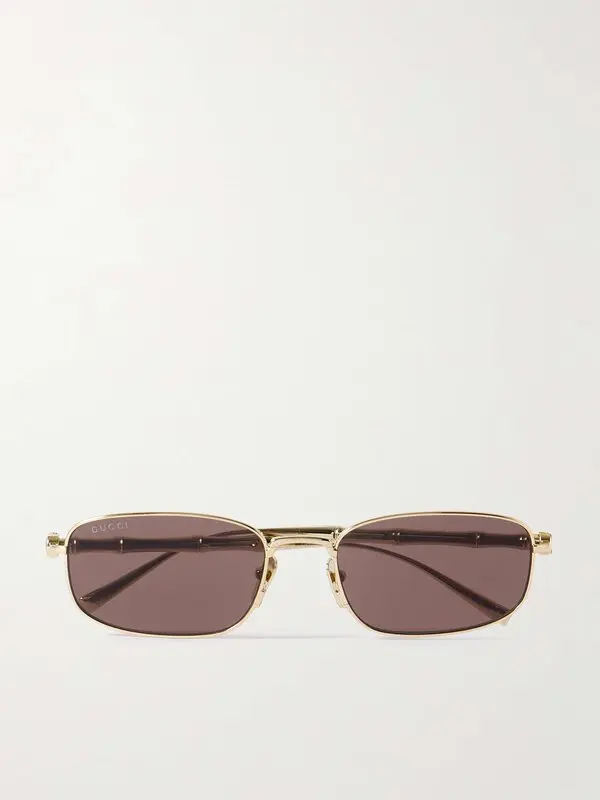 Gucci Bamboo Rectangular-frame -tone Sunglasses - Gold
