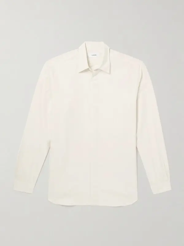LARDINI Cotton And Silk-blend Shirt - Neutrals