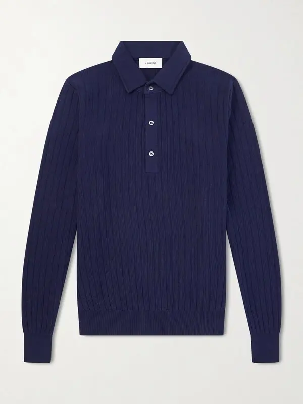 LARDINI Ribbed Cotton Polo Shirt - Blue