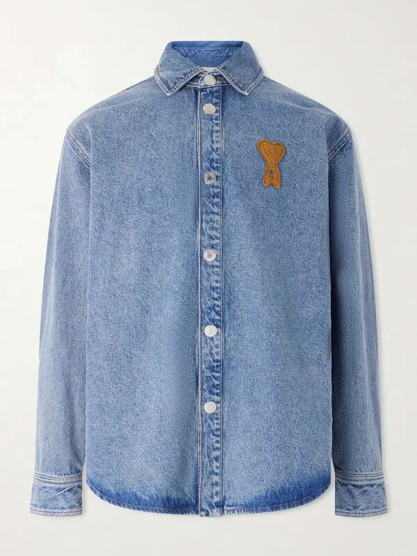Ami Logo-embroidered Denim Overshirt - Blue