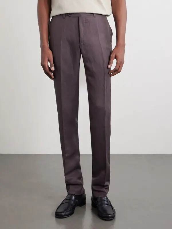 Canali Straight-leg Linen And Silk-blend Suit Trousers