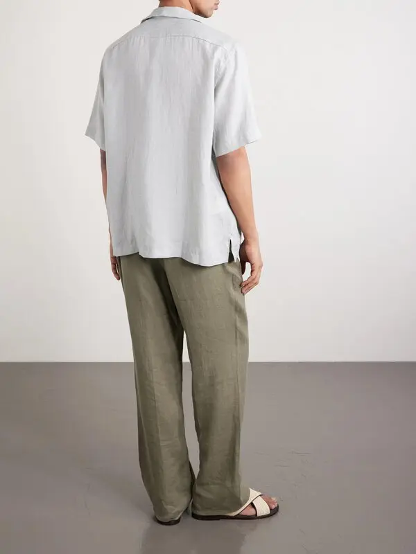 LARDINI Convertible-collar Linen Shirt - Green