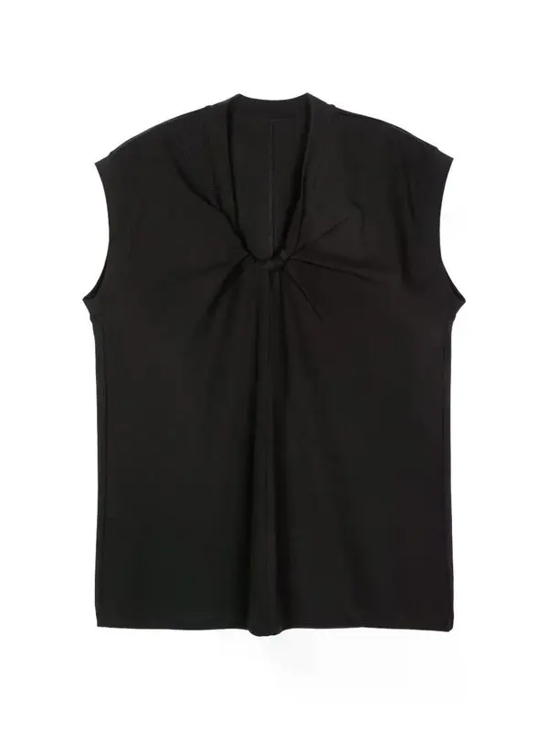 LESS Bowknot Pleated Sleeve T-shirt - Black