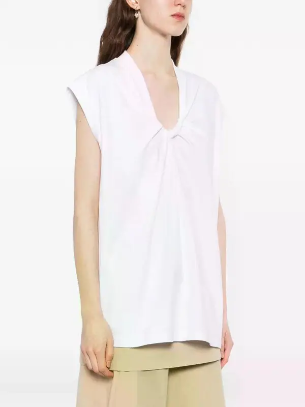 LESS Bowknot Pleated Sleeve T-shirt - White