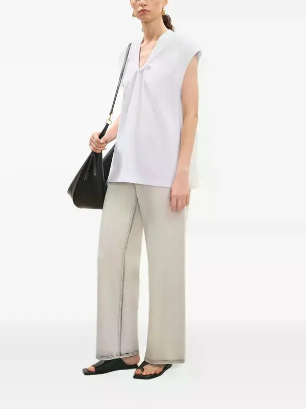 LESS Bowknot Pleated Sleeve T-shirt - White