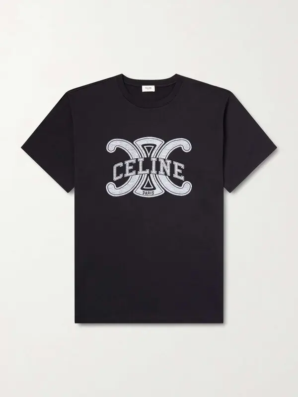 Celine Logo-print Cotton-jersey T-shirt - Black