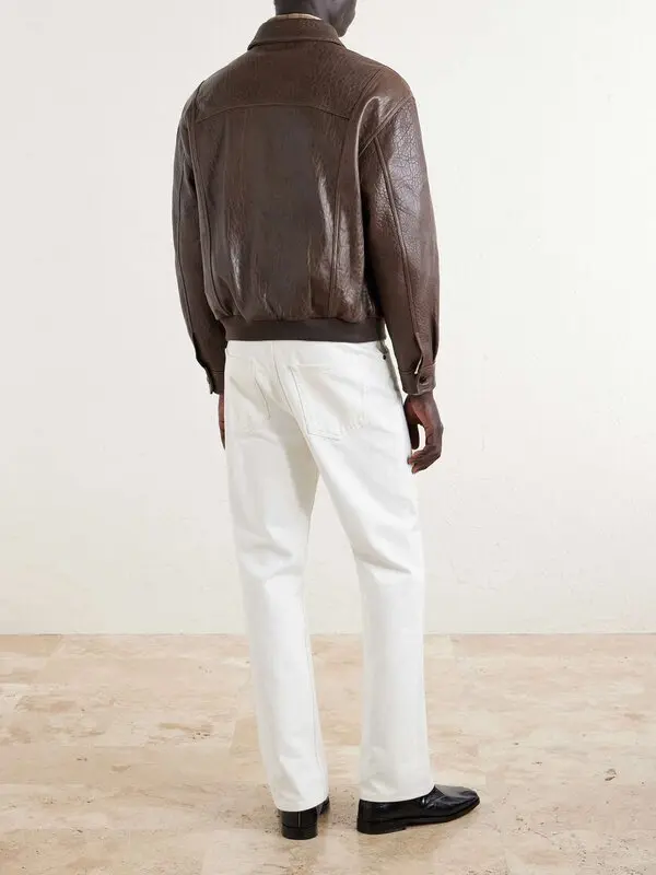 FRAME Textured-leather Bomber Jacket