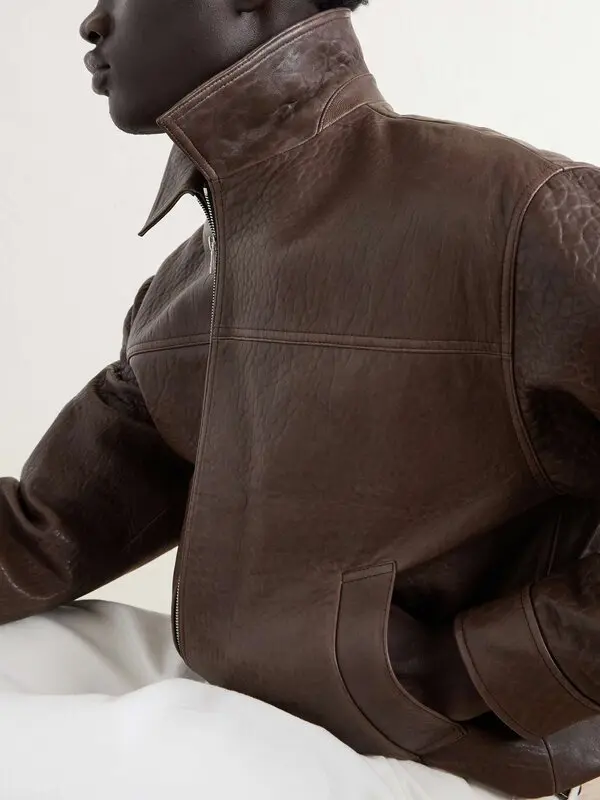 FRAME Textured-leather Bomber Jacket